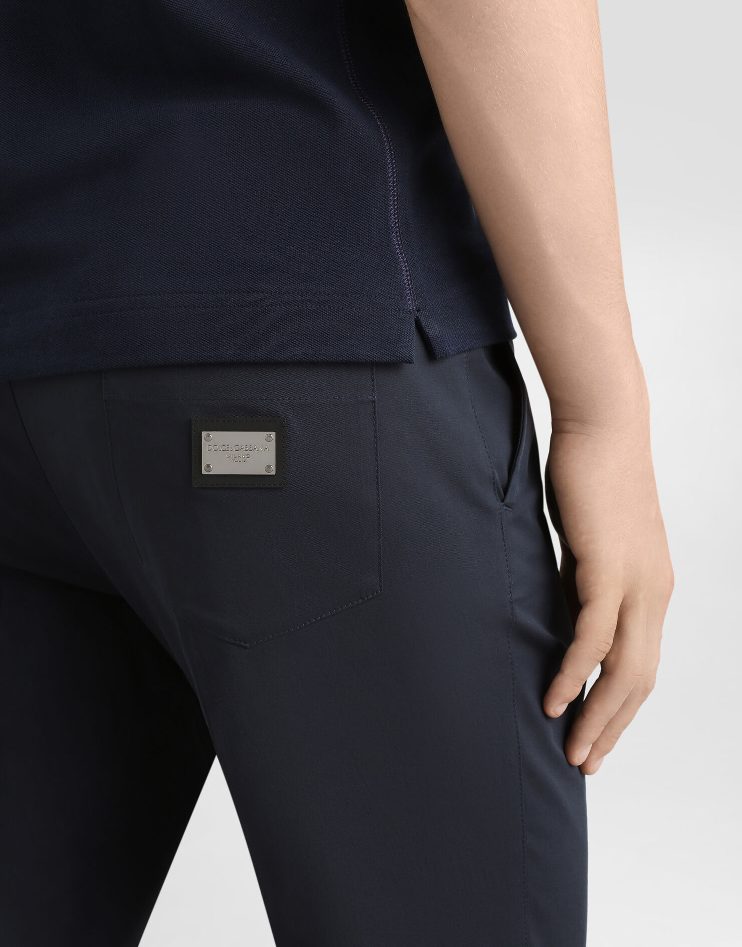 Stretch cotton pants with branded tag in Blue for Men | Dolce&Gabbana® US