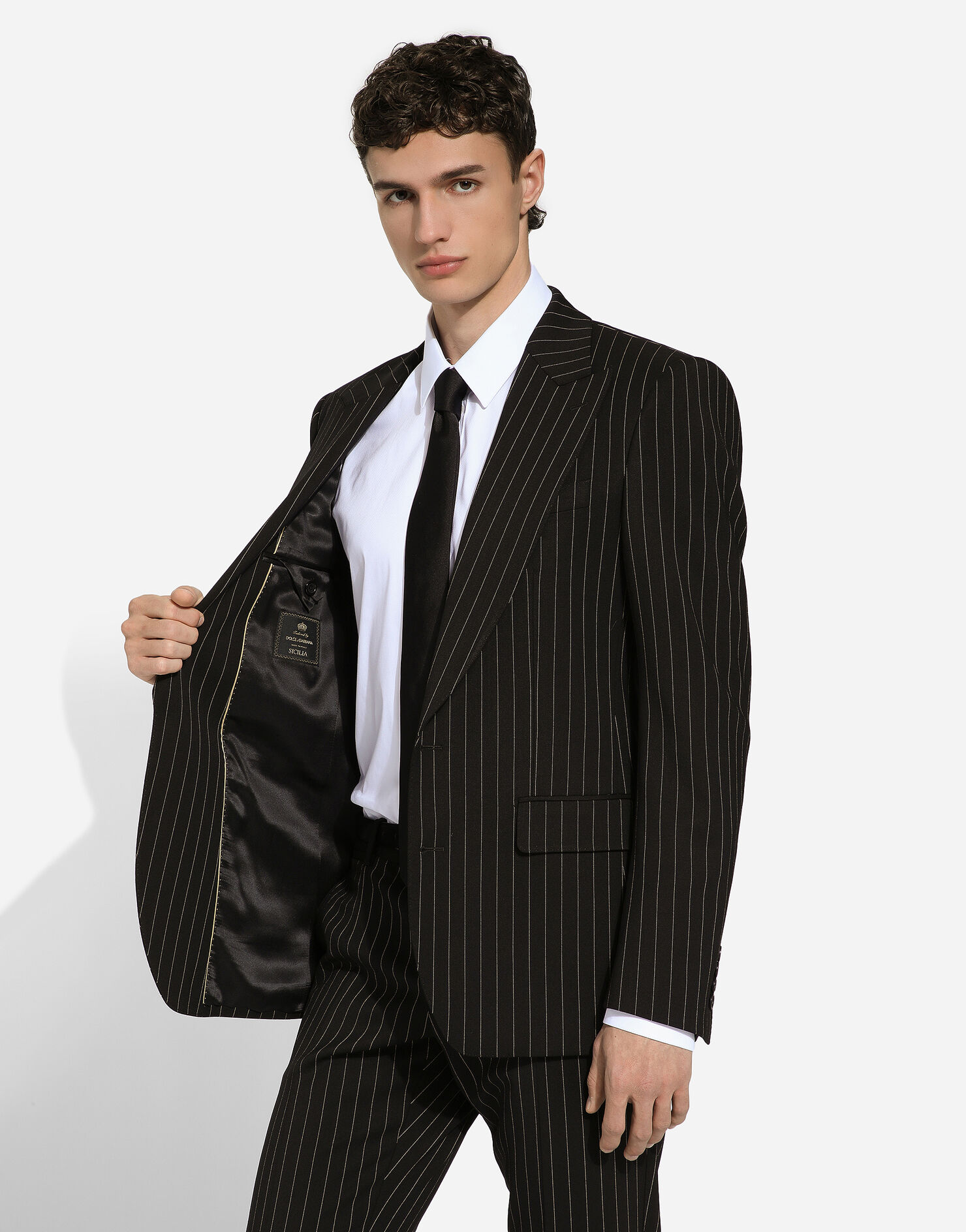 Single-breasted pinstripe stretch wool Sicily-fit suit in Multicolor ...
