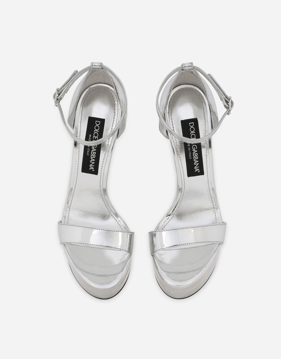 Mirrored-effect calfskin platform sandals in Silver for Women | Dolce ...