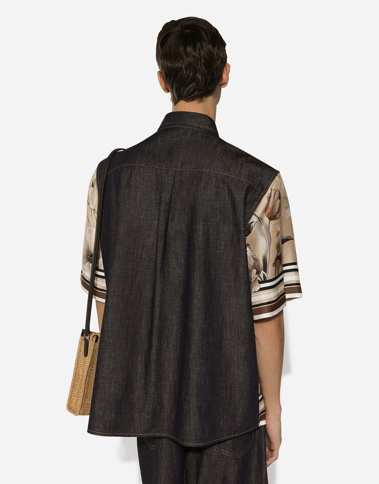 Silk and denim shirt with floral print in Multicolor for Men | Dolce ...