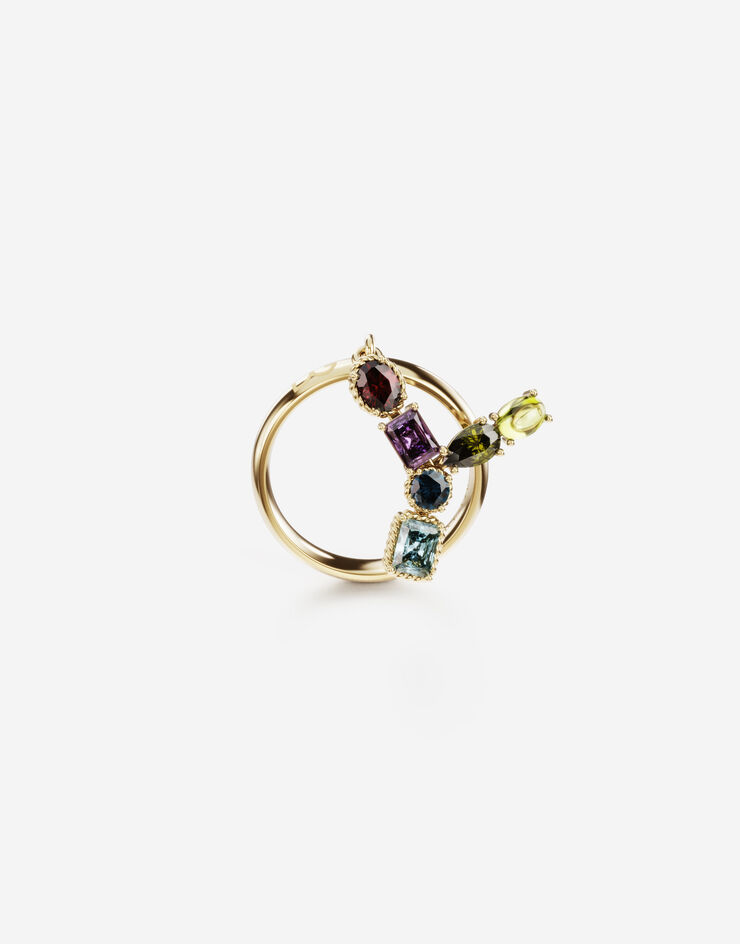 Rainbow alphabet Y ring in yellow gold with multicolor fine gems in ...