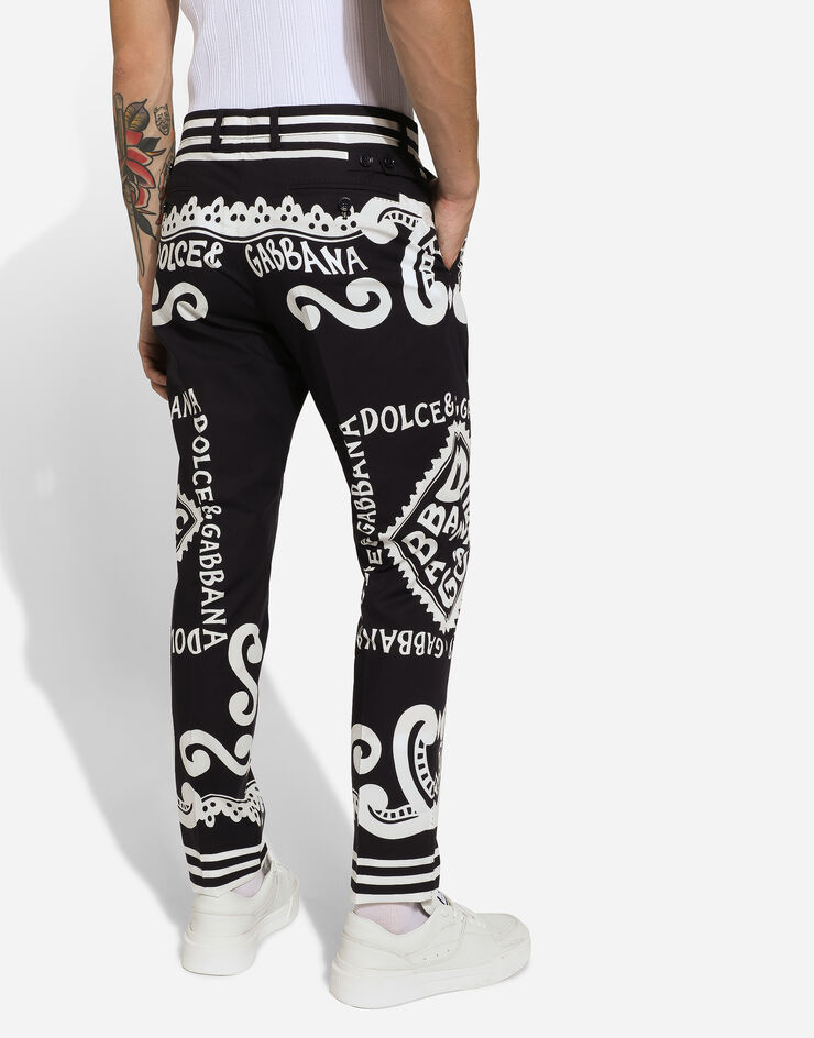 Cotton poplin pants with Marina print in Blue for Men | Dolce&Gabbana®