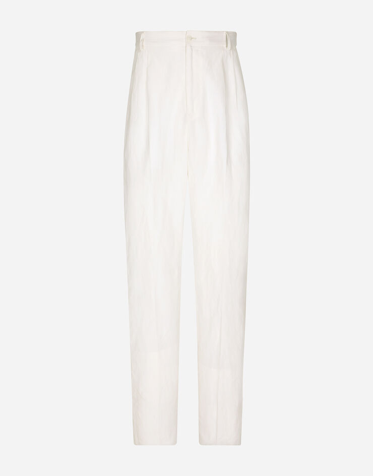 Tailored Linen And Silk Pants In White For Men Dolceandgabbana®