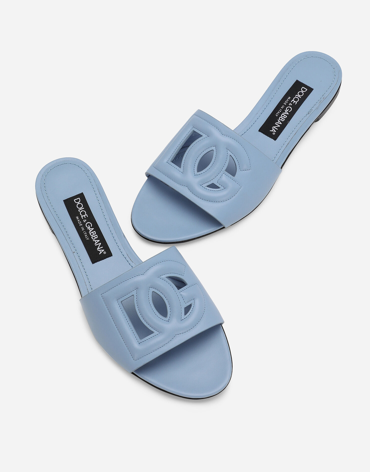 Calfskin sliders in Light Blue for Women | Dolce&Gabbana® US