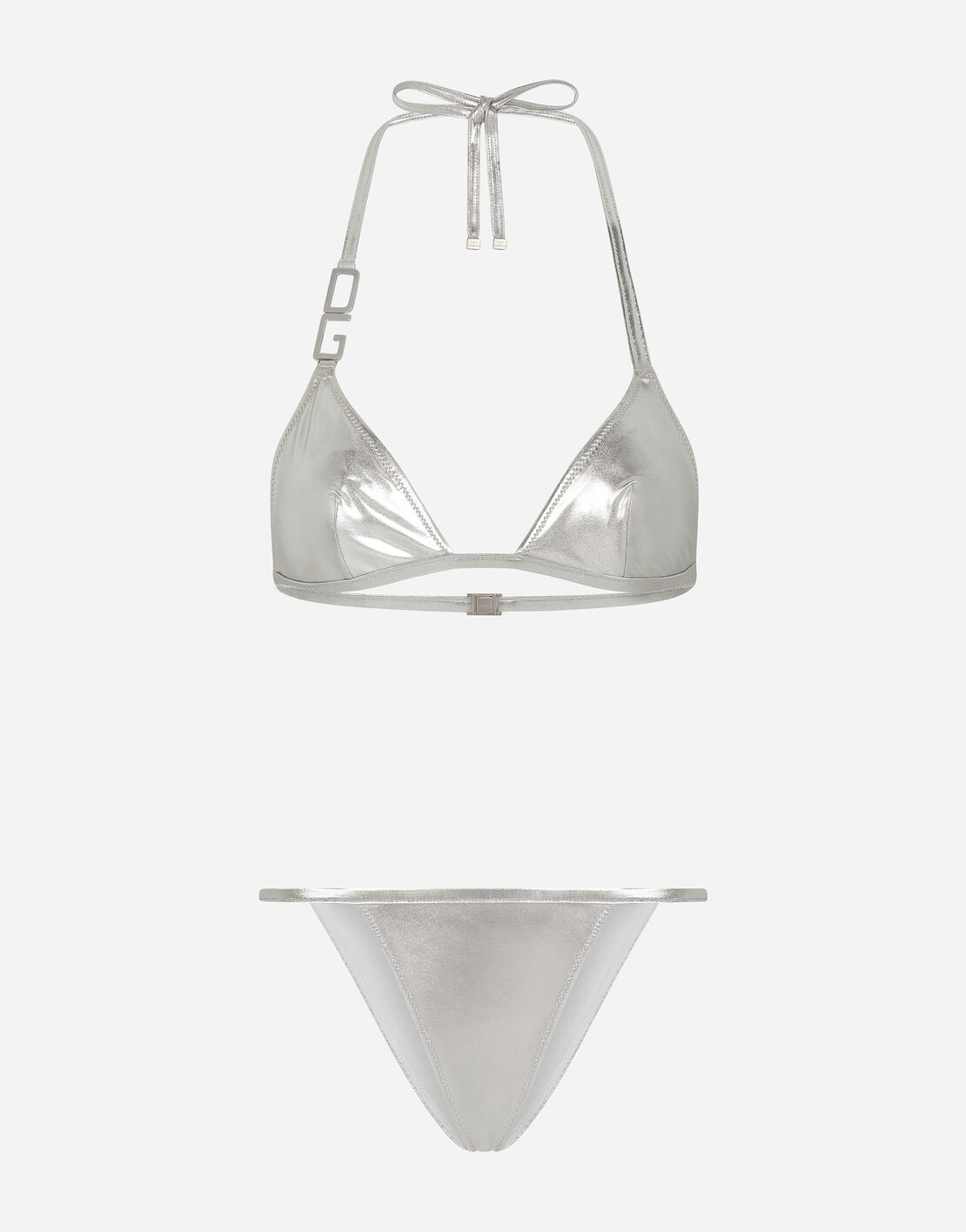 Triangle bikini with DG logo in Silver for Women | Dolce&Gabbana® US