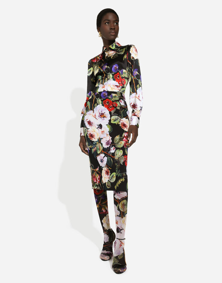 Satin shirt with rose garden print in Print for Women | Dolce&Gabbana®