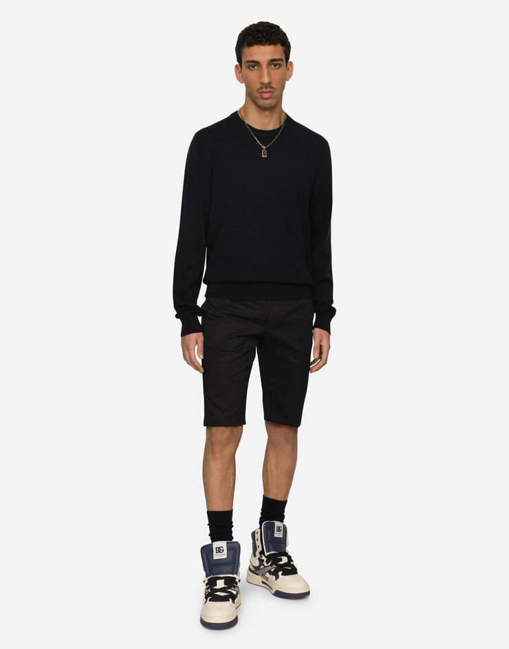 Stretch Cotton Shorts With Dg Patch In Blue For Men Dolceandgabbana® Us