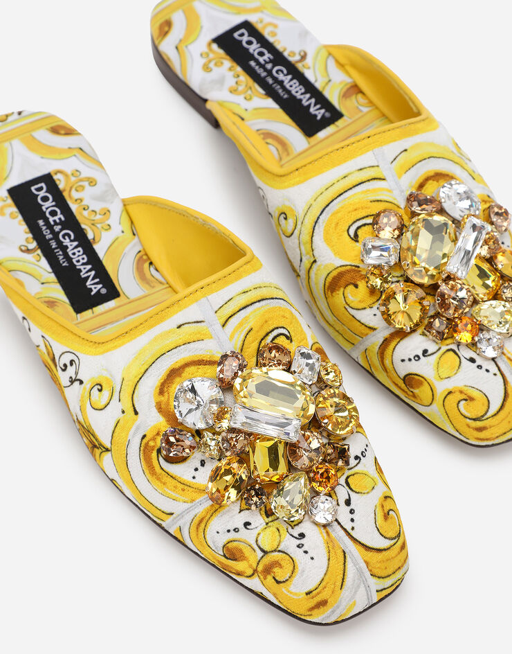 Majolica-print brocade mules with embroidery in Yellow for Women ...