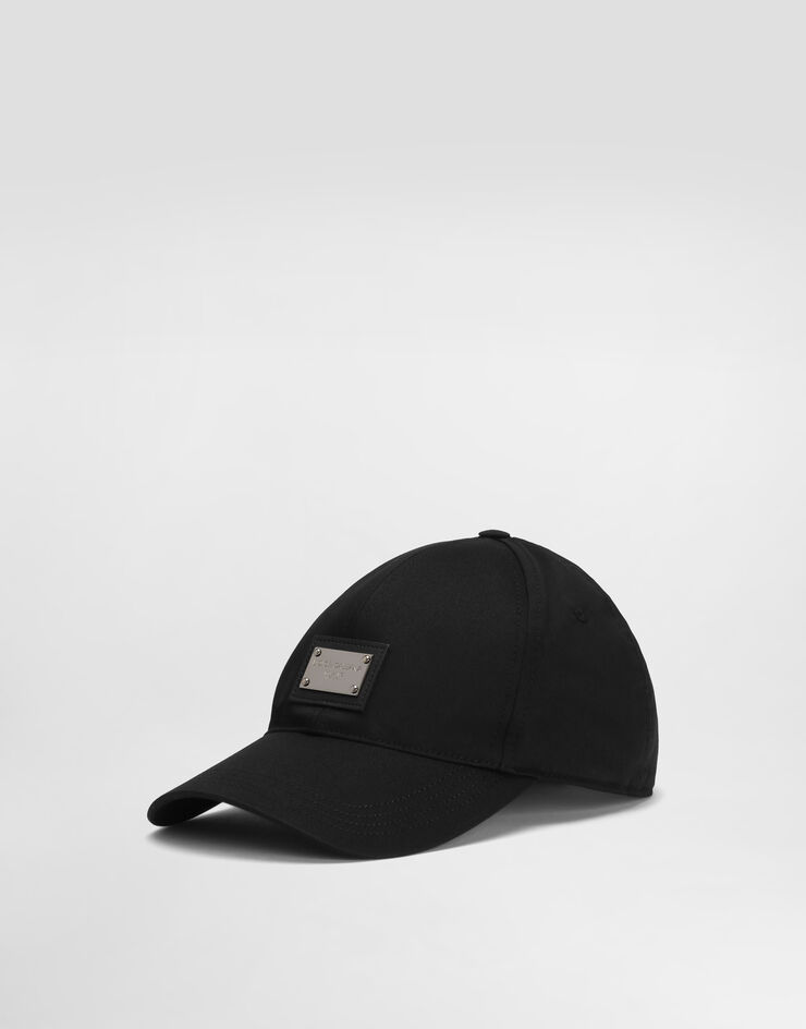 Cotton baseball cap with branded tag in Black for Men | Dolce&Gabbana® US