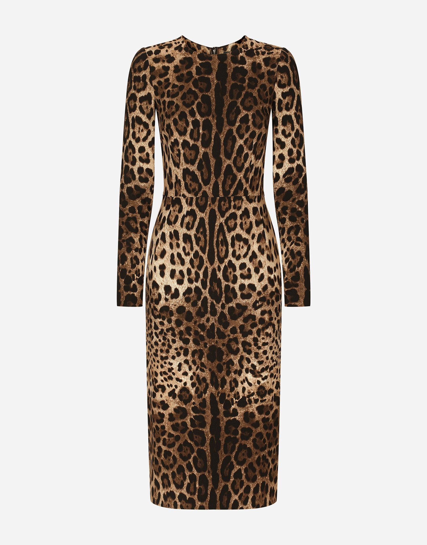 Leopard-print cady dress with long sleeves in Animal Print for Women ...