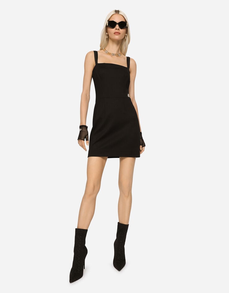 Short Milano Rib Dress With Dg Logo In Black For Dolceandgabbana® Us