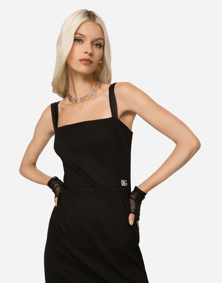 Short Milano Rib Dress With Dg Logo In Black For Dolceandgabbana® Us