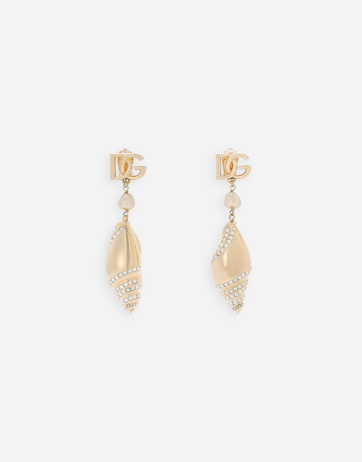 Earrings with rhinestone-detailed shell and DG logo in Gold for Women ...