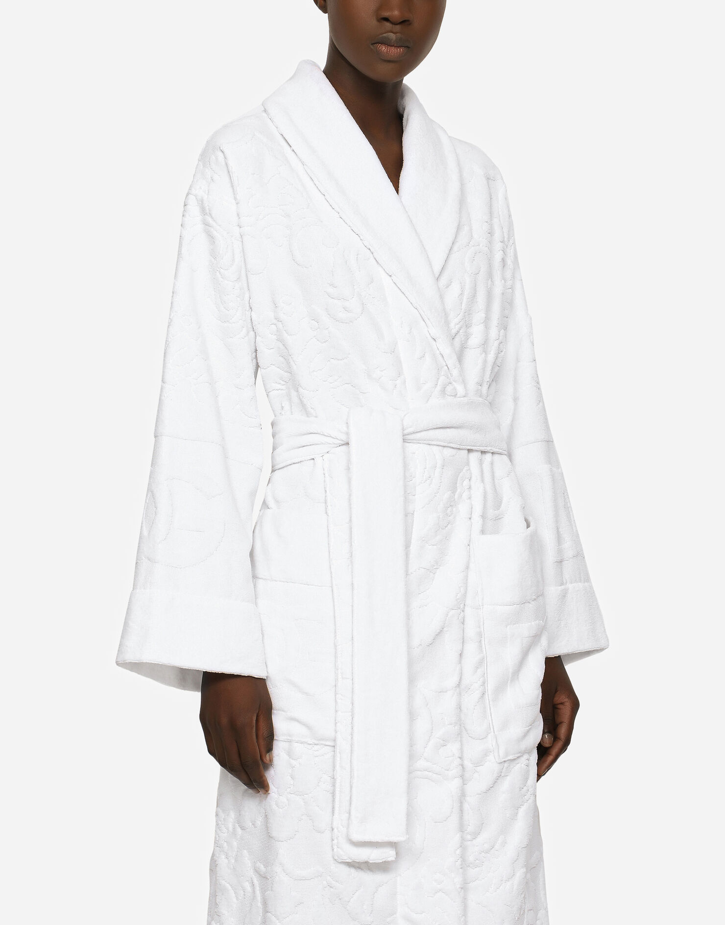 Bath Robe in Terry Cotton Jacquard in Multicolor | Dolce&Gabbana® US