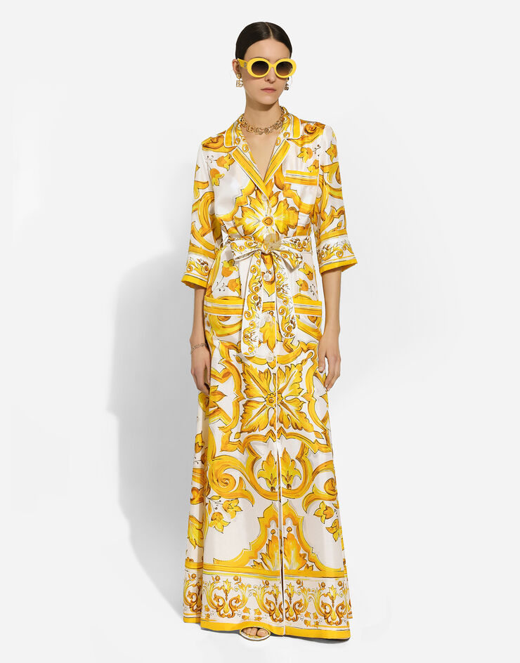 Silk twill robe with majolica print in Print for Women | Dolce&Gabbana® US