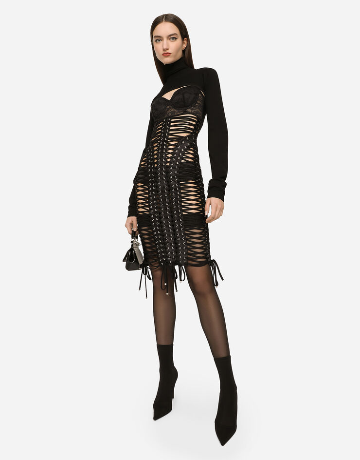 KIM DOLCE&GABBANA Midi dress with eyelets and lacing in Black for Women ...
