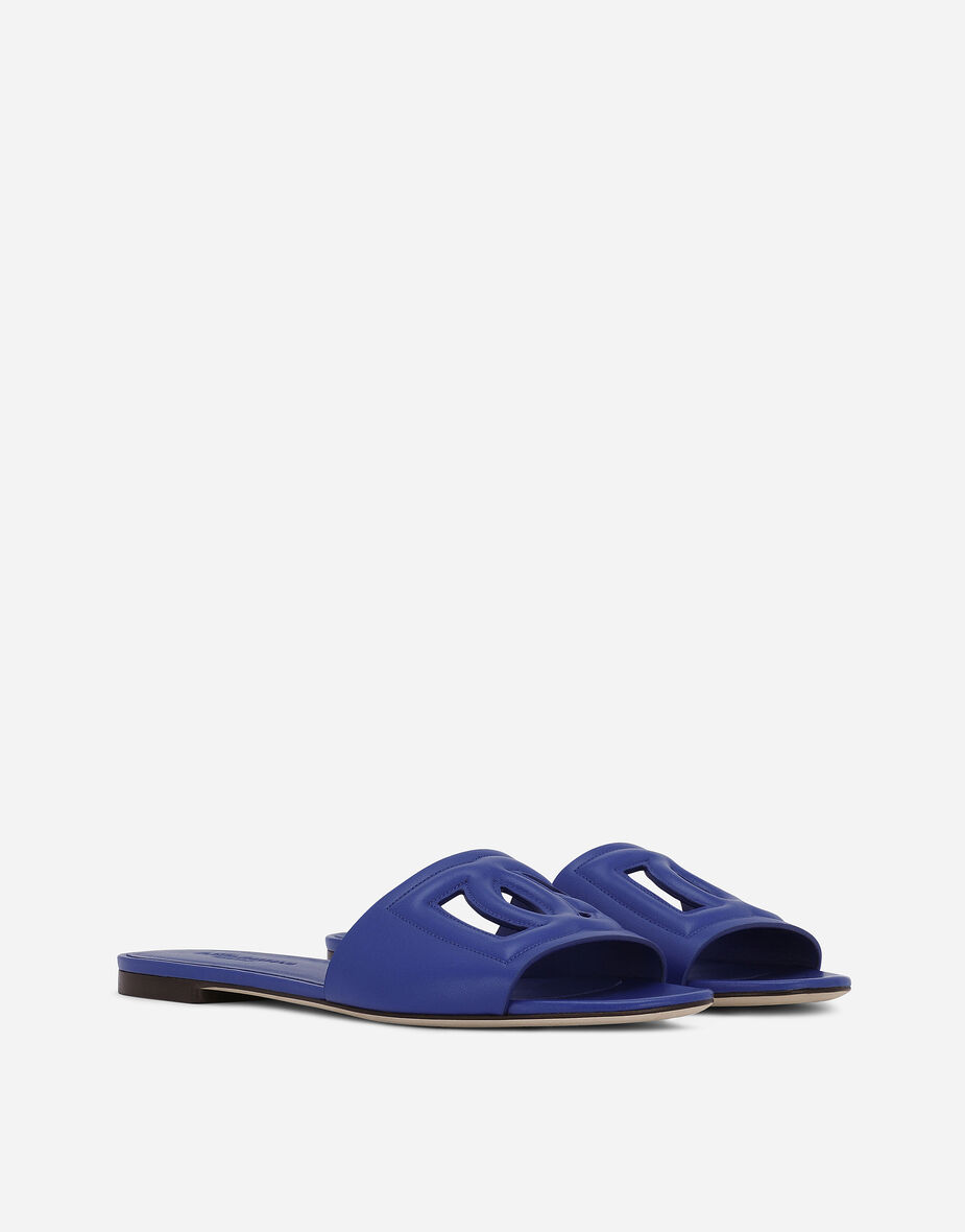 Calfskin sliders with DG logo in Blue for Women | Dolce&Gabbana® US
