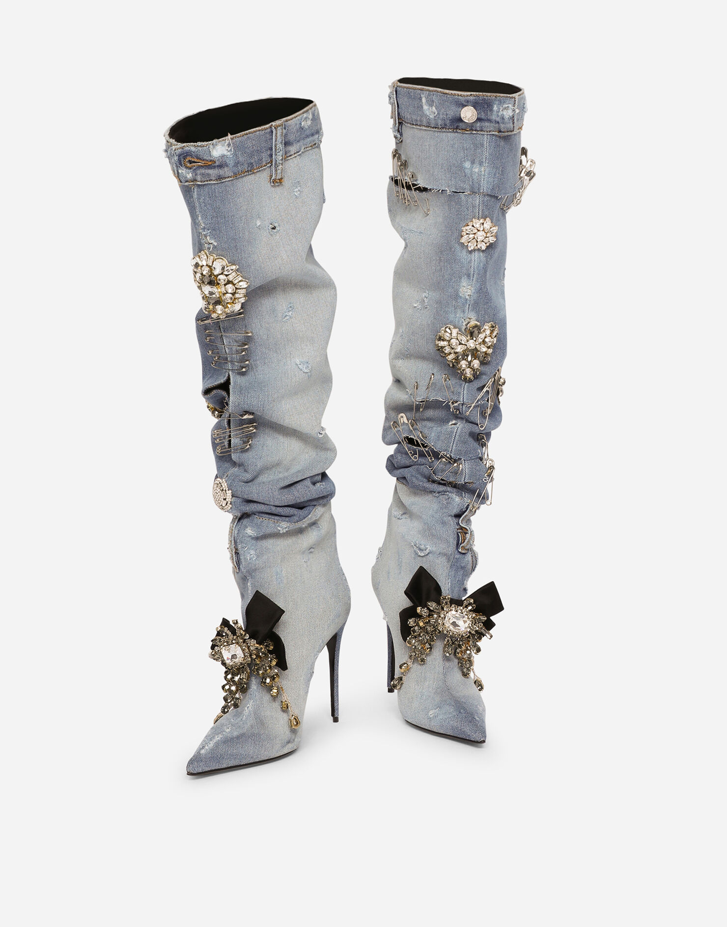 Patchwork denim boots with embroidery in Blue for Women | Dolce&Gabbana® US