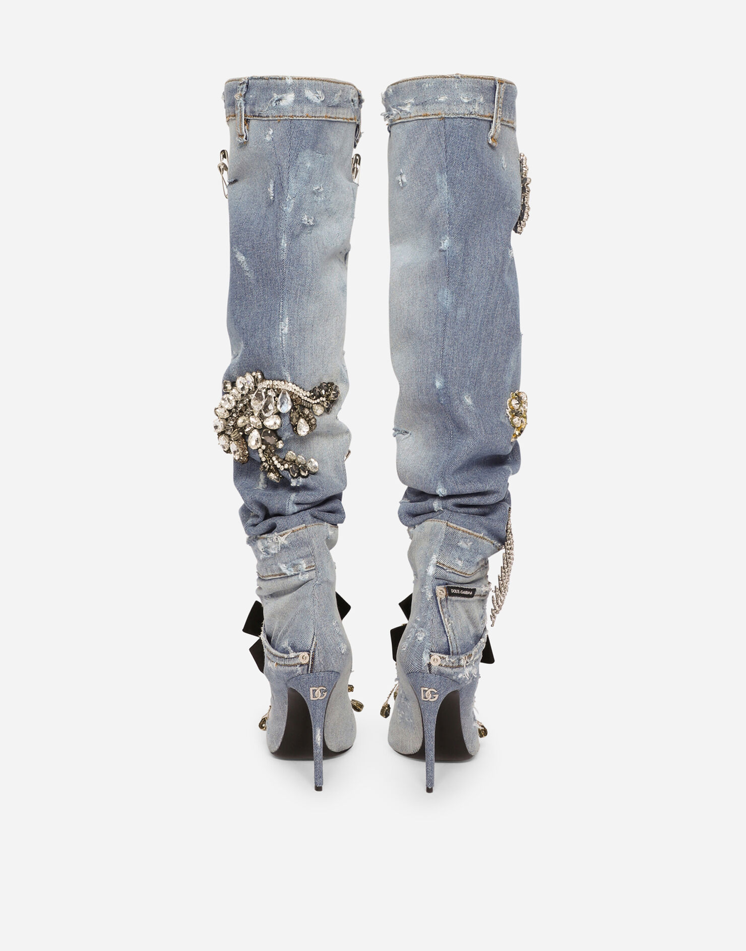 Patchwork denim boots with embroidery in Blue for Women | Dolce&Gabbana® US