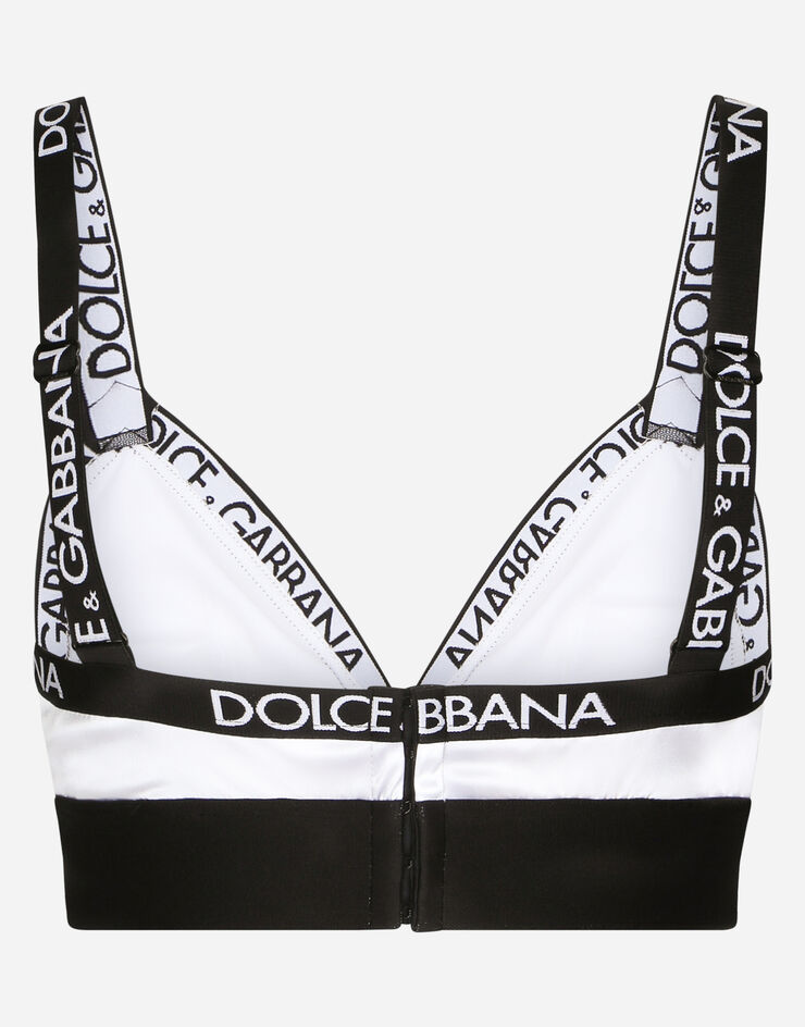Satin triangle bra with logo in White for | Dolce&Gabbana®