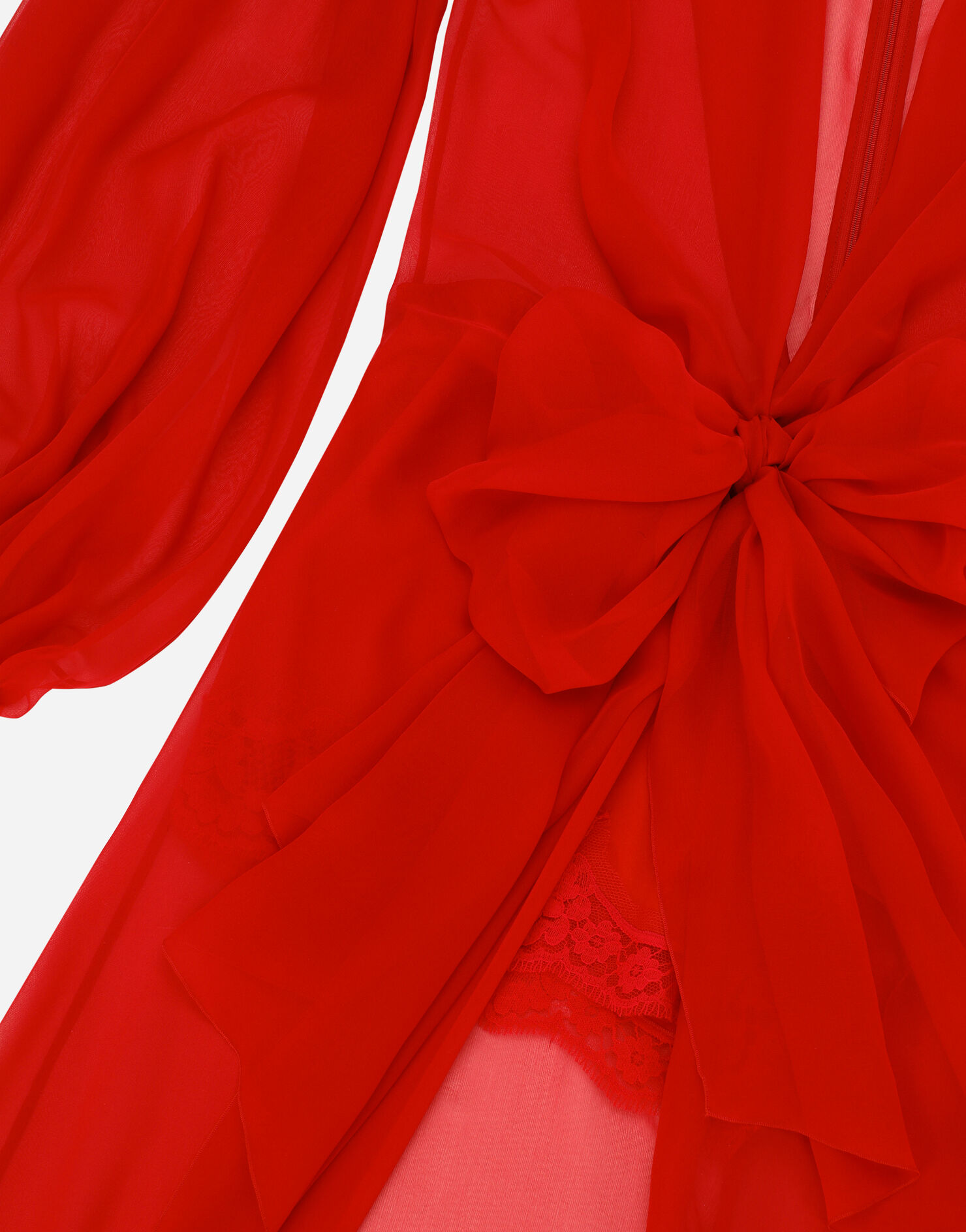 Long silk chiffon dress with bow detail in Bordeaux for Women | Dolce ...