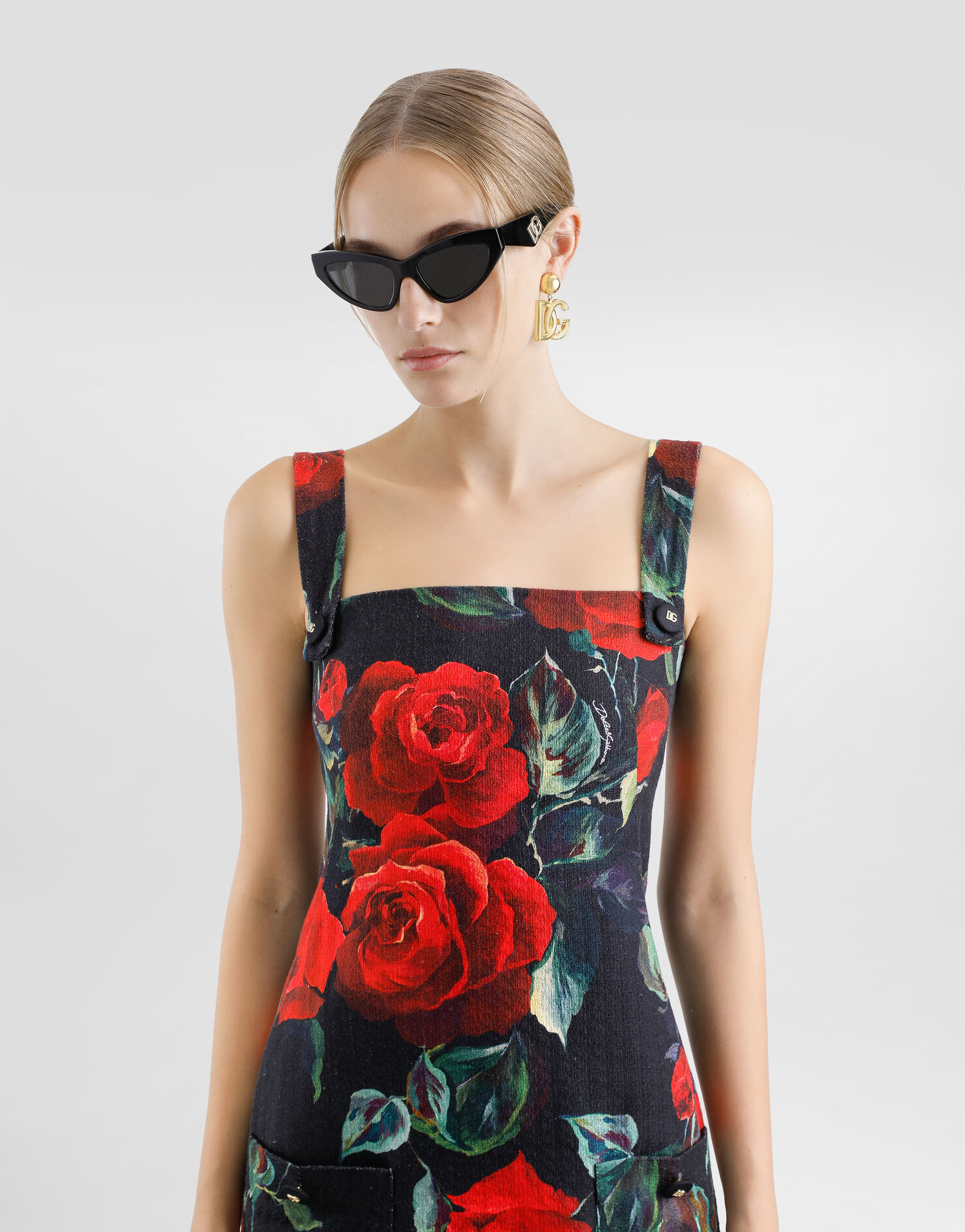 Short rose-print rush-stitch dress in Print for Women | Dolce&Gabbana® US
