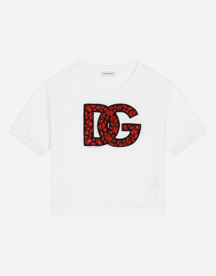 Short Sleeved Jersey T Shirt With Dg Logo In White For Dolceandgabbana® Us