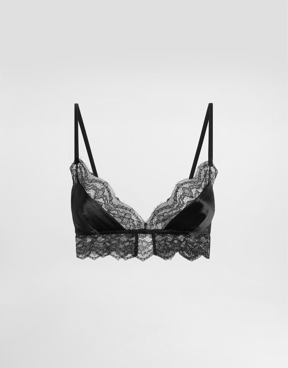 Soft-cup satin bralette with lace detailing in Black for Women | Dolce ...