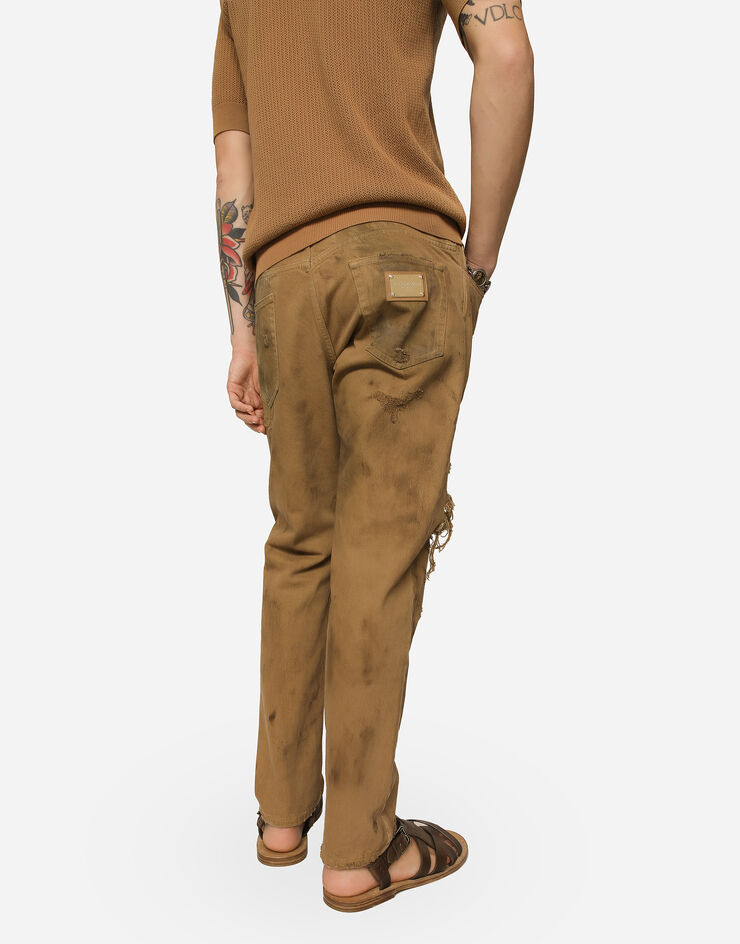 Overdyed Loose Fit Stretch Jeans With Rips In Multicolor For For Men