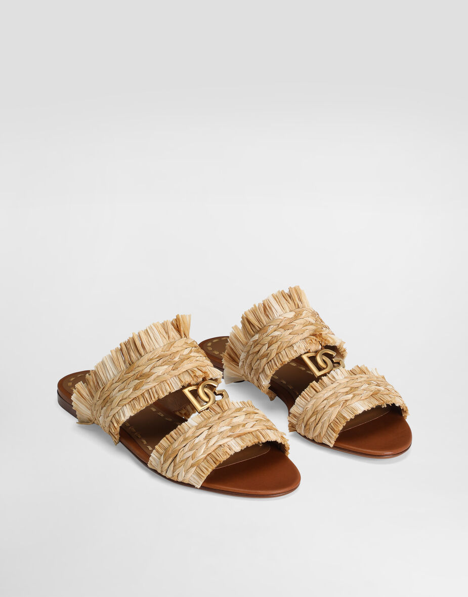 Rafia braided slipper with fringes in Multicolor for Women | Dolce ...