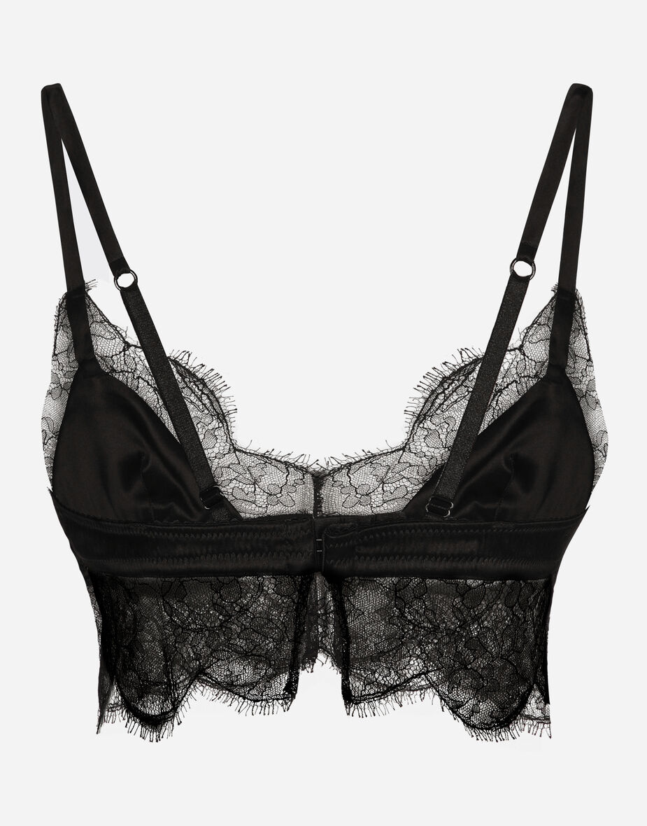 Soft-cup satin bralette with lace detailing in Black for Women | Dolce ...