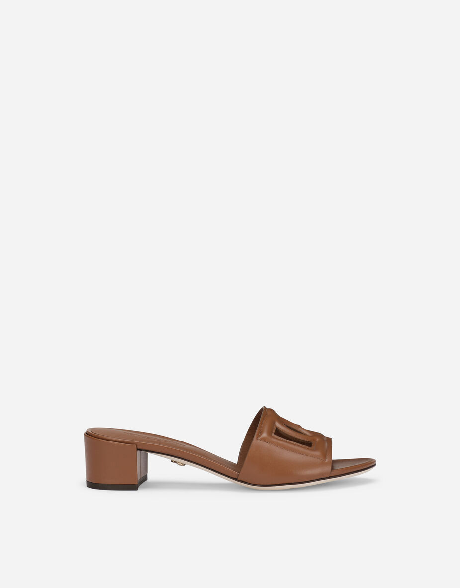 Calfskin sliders with DG logo in Brown for Women | Dolce&Gabbana® US