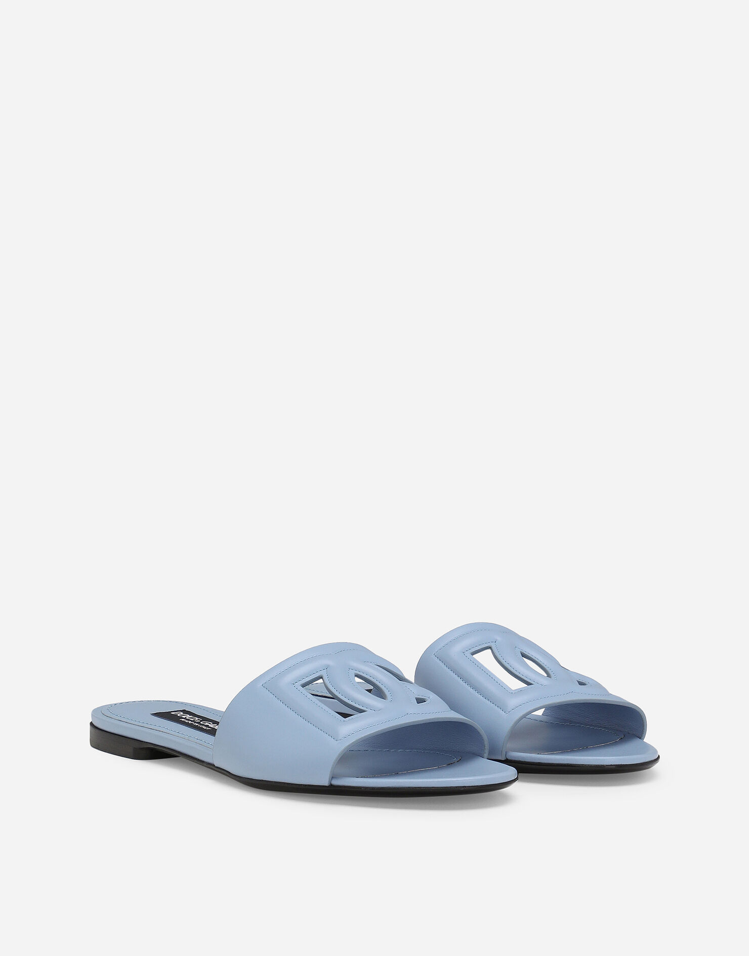 Calfskin sliders in Light Blue for Women | Dolce&Gabbana® US