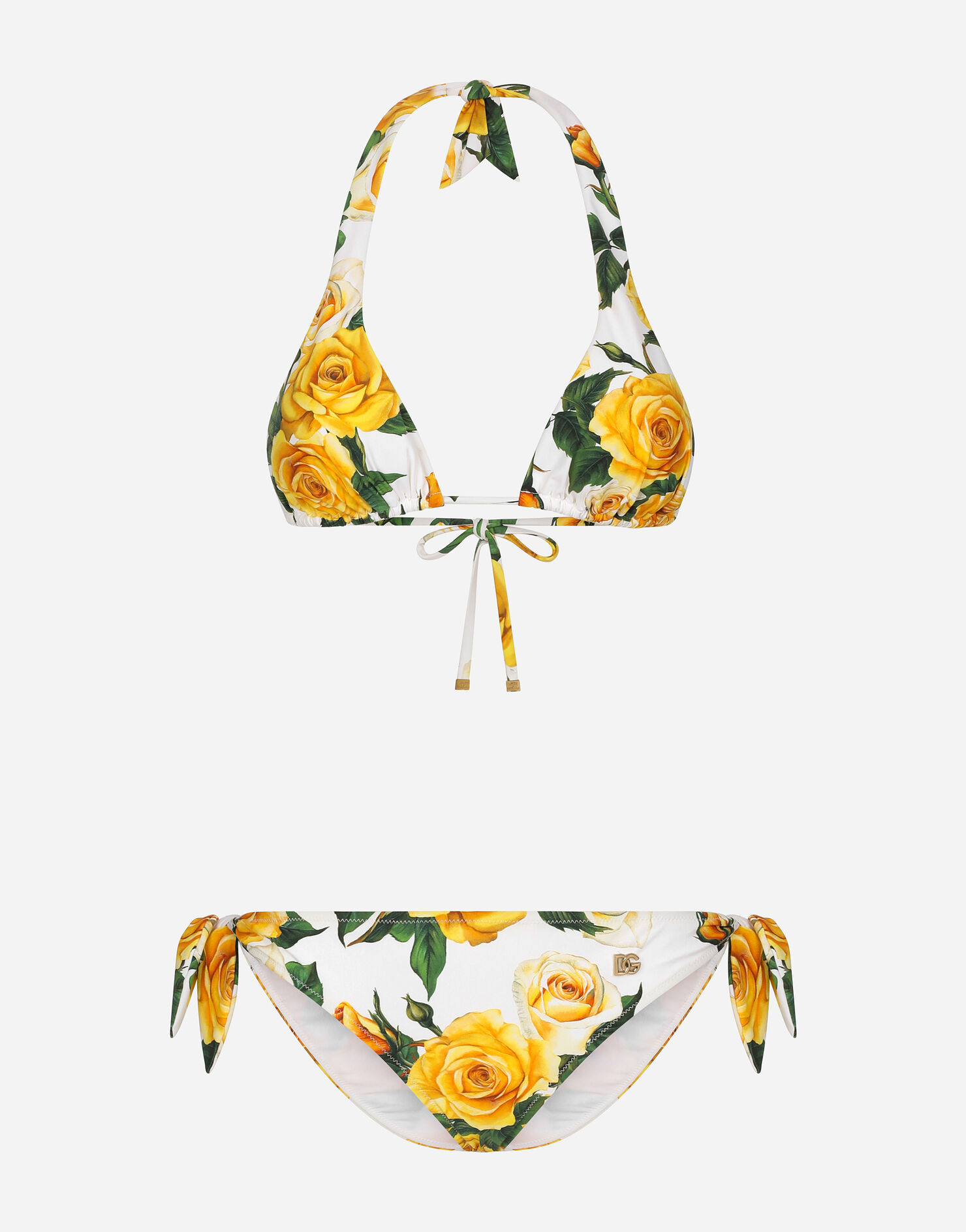 Triangle Bikini With Yellow Rose Print In Print For Women Dolceandgabbana®