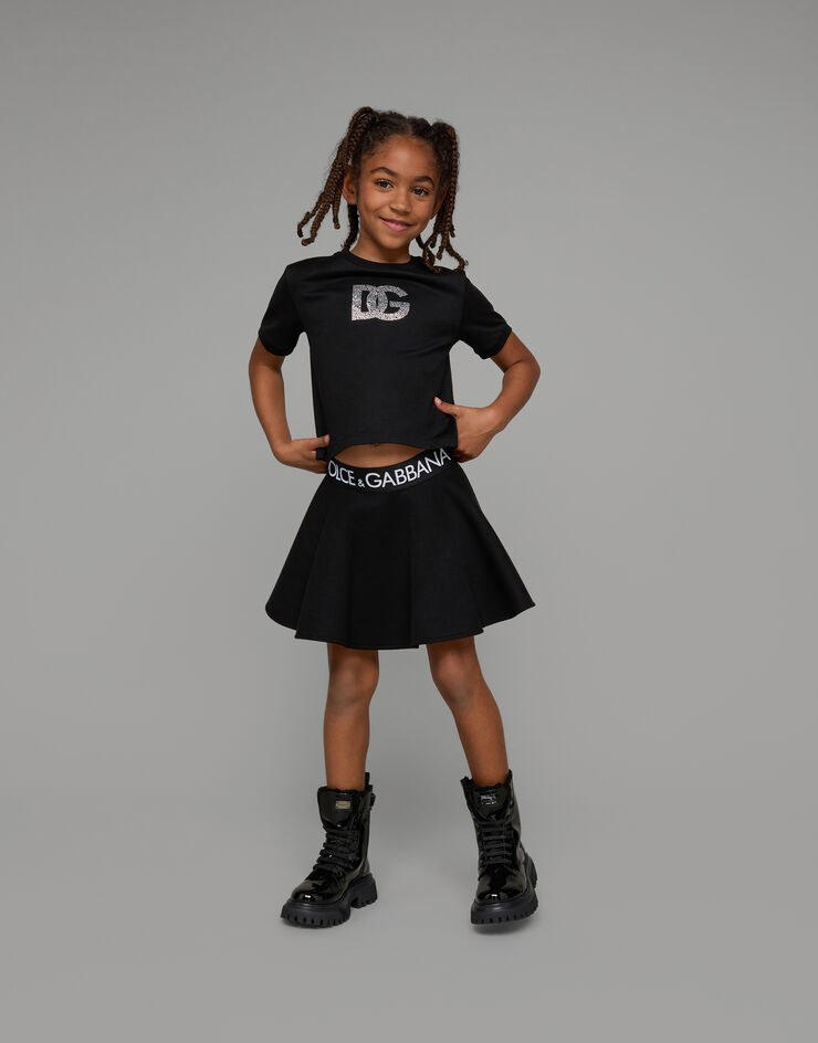 Circle Miniskirt With Branded Elastic In Black For Women Dolce