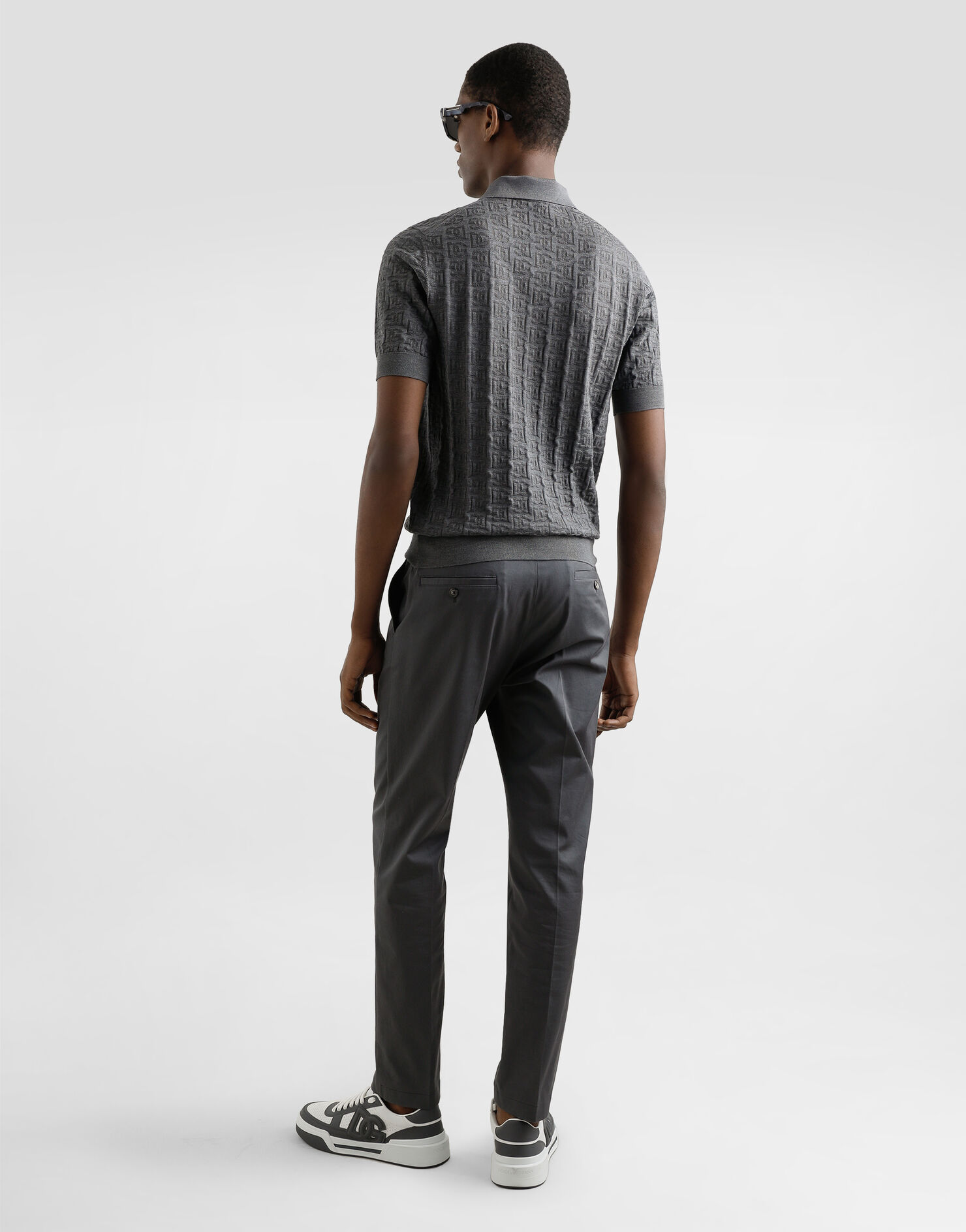 Silk polo-shirt with all-over DG logo embroidery in Grey for Men ...