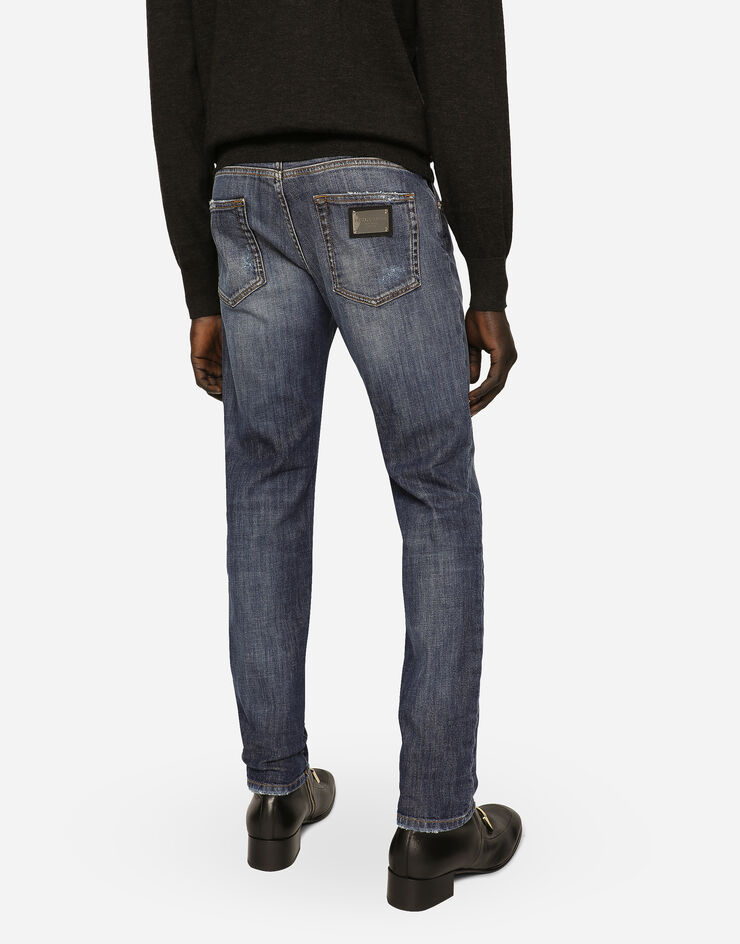 Slim Fit Washed Stretch Jeans With Subtle Abrasions In Multicolor For