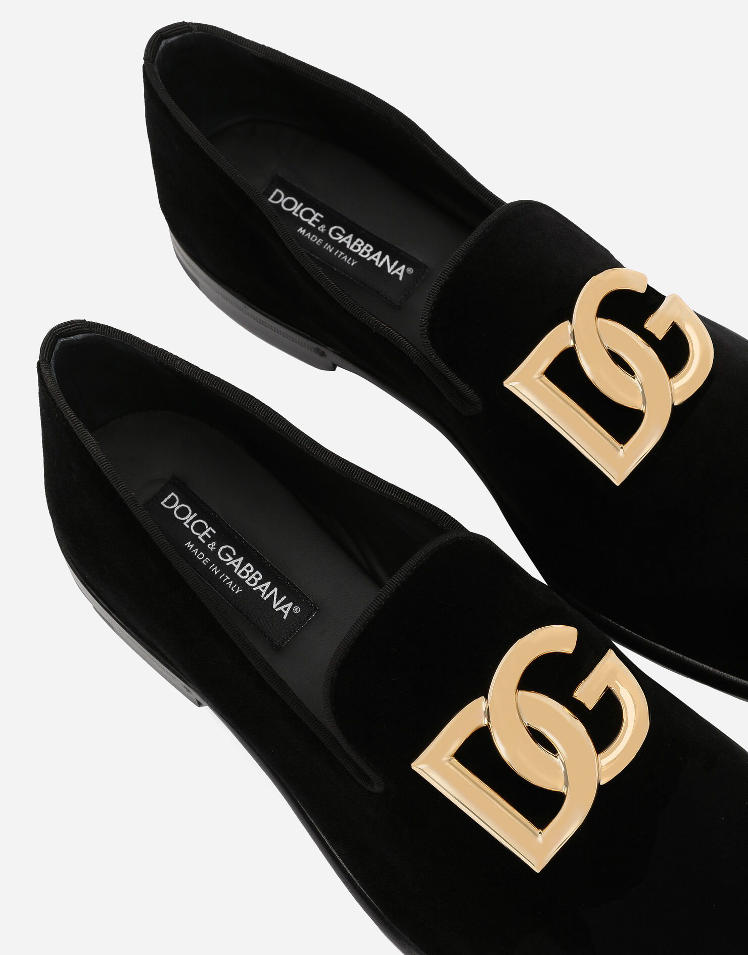 Velvet slippers with DG logo in Negro for Men | Dolce&Gabbana® US