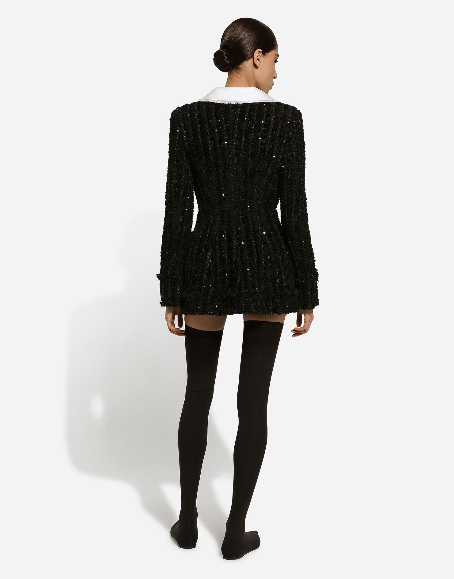 Tweed jacket with micro-sequin embellishment and satin collar in Black ...