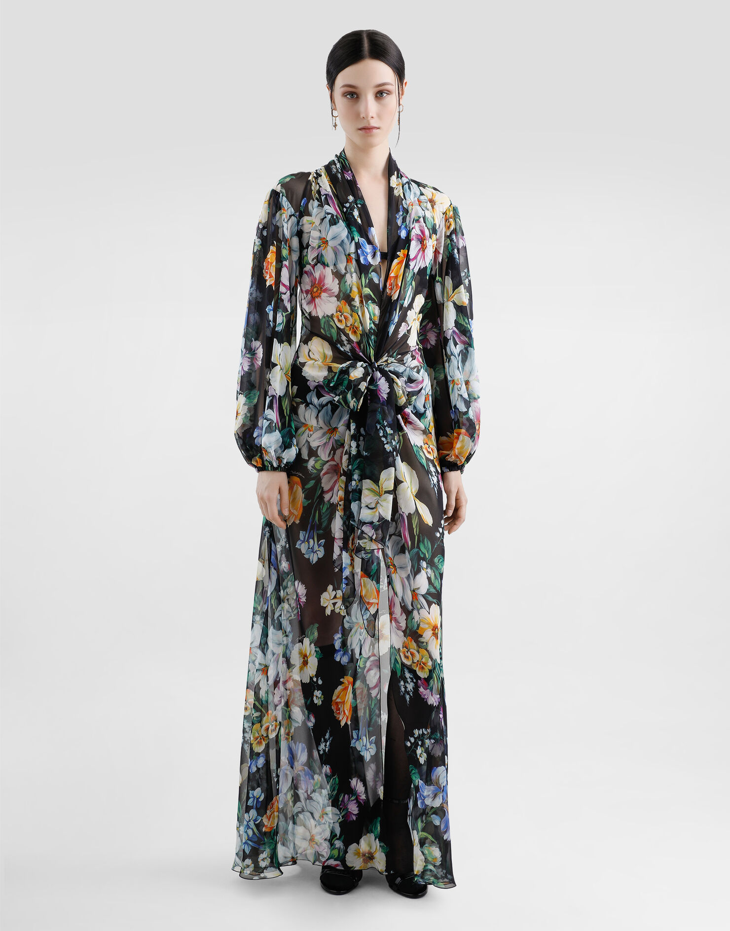 Long floral-print chiffon dress in Print for Women | Dolce&Gabbana® US
