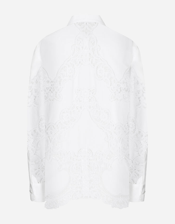 Cotton shirt with floral openwork embroidery in White for Women | Dolce ...
