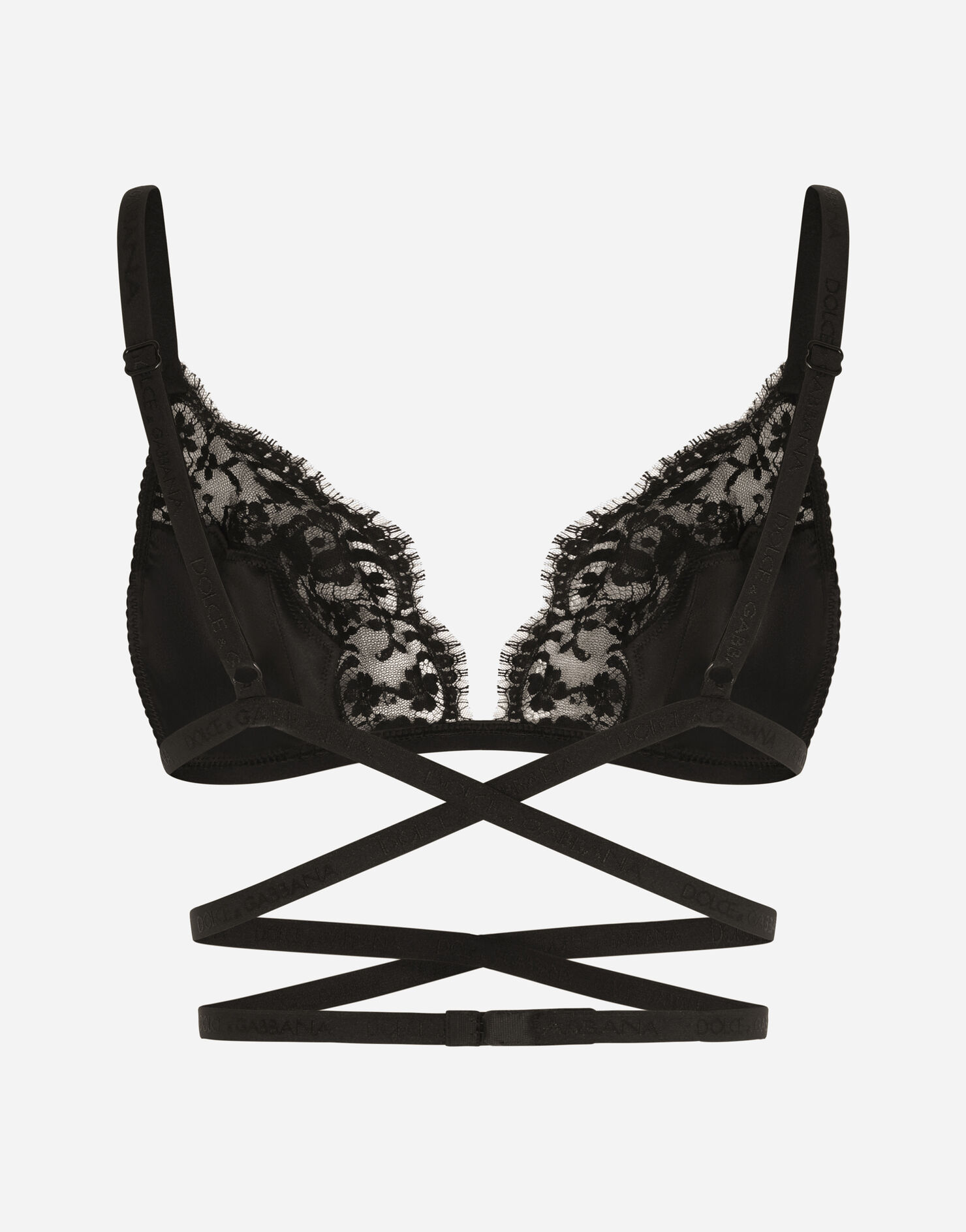 Satin And Lace Triangle Bra In Black For Women Dolceandgabbana®