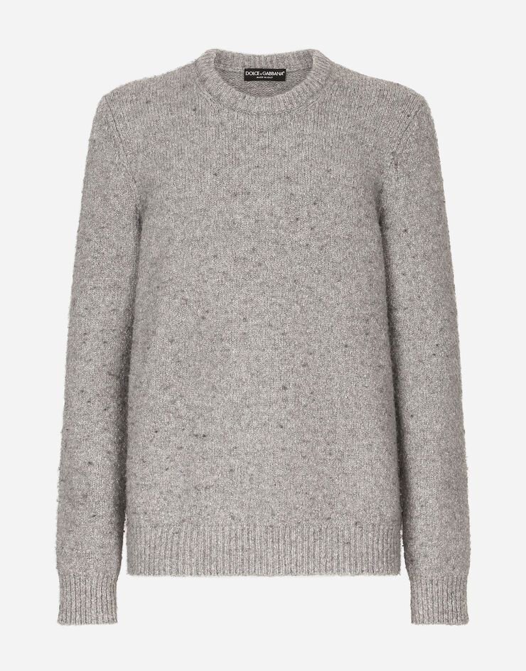 Technical wool round-neck sweater with logo tag in Grey for Men | Dolce ...