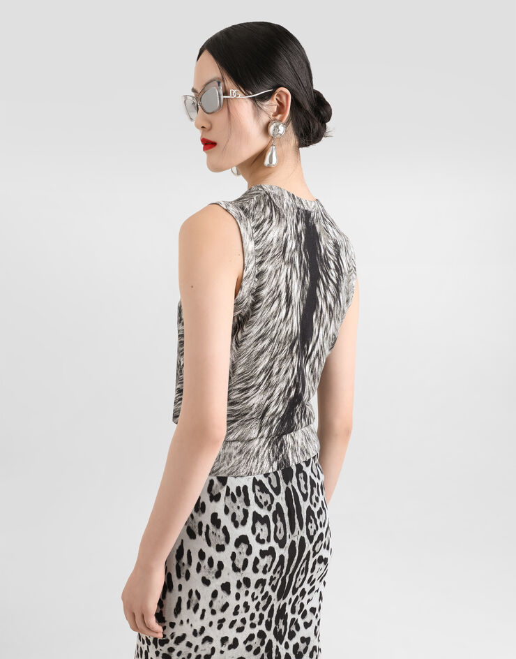 Silk tank top with fur print in Grey for Women | Dolce&Gabbana®