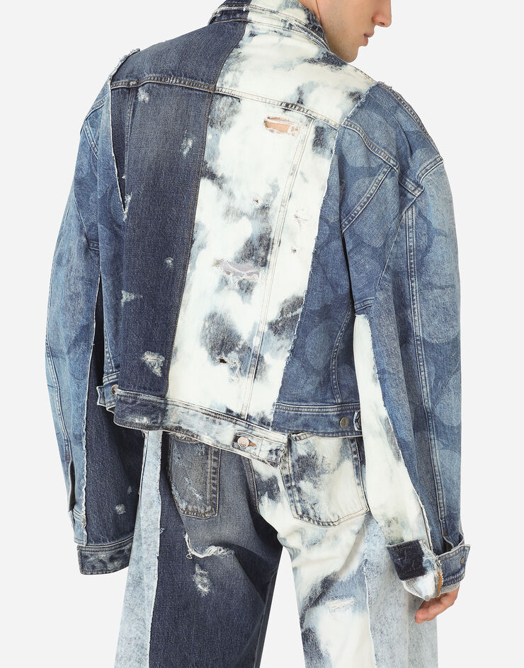 Asymmetrical denim patchwork jacket
