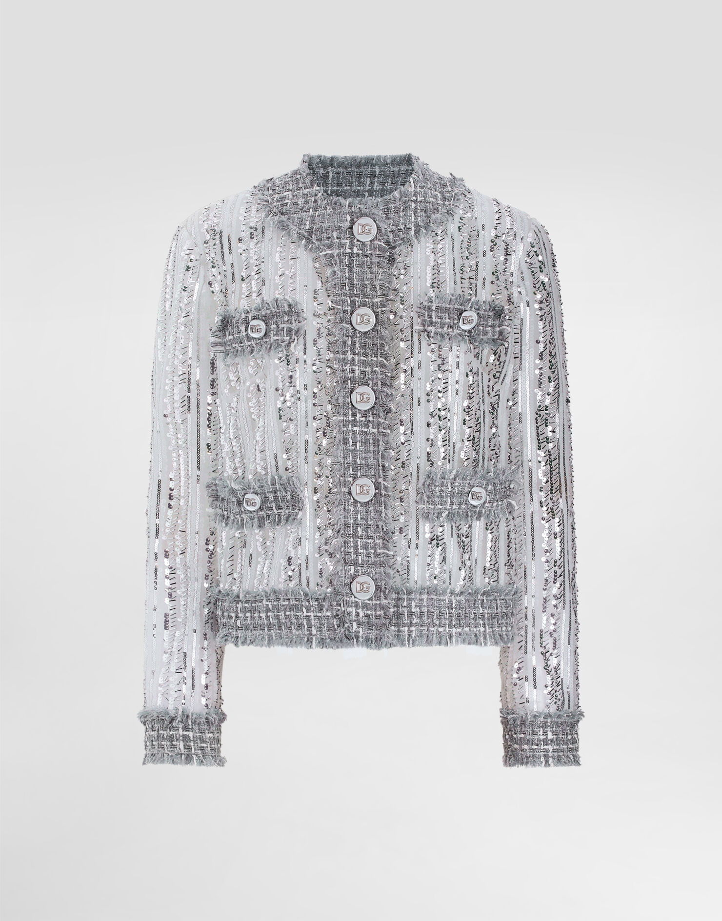 Tulle Gabbana jacket with sequin embroidery in Silver for Women | Dolce ...