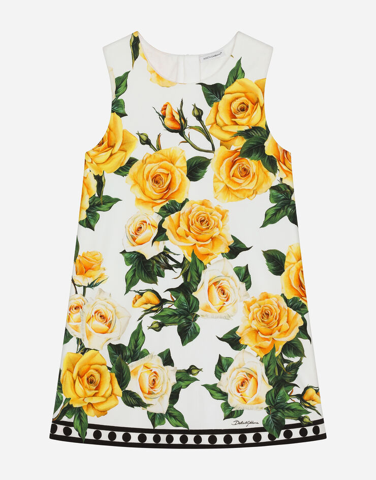 Interlock dress with yellow rose print in Print for | Dolce&Gabbana® US
