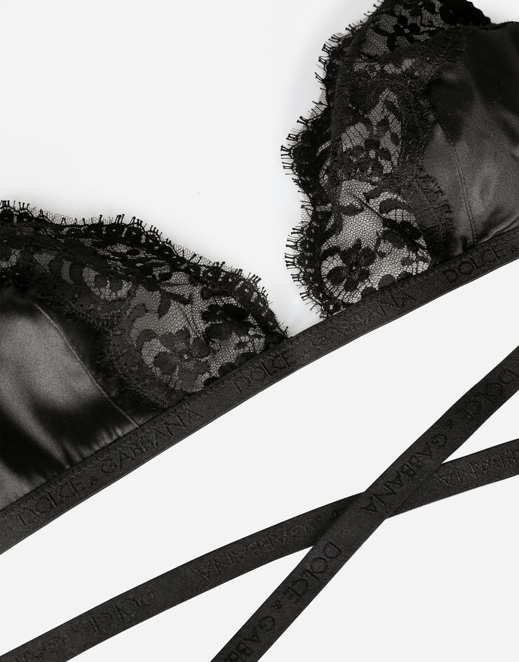 Satin and lace triangle bra in Black for Women | Dolce&Gabbana® US