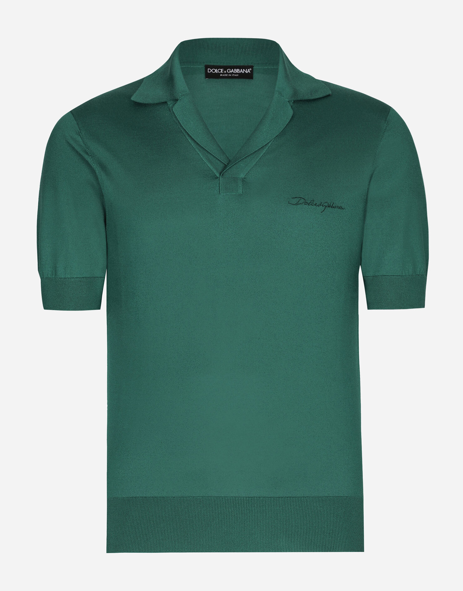 Silk polo-shirt with Dolce&Gabbana embroidery in Green for Men | Dolce ...