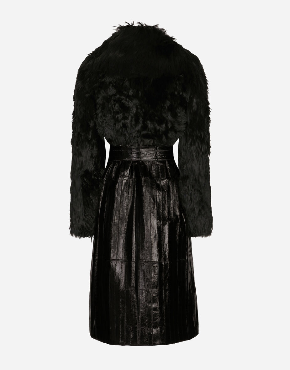 Alpaca and eel skin single-breasted coat with belt in Black for Women ...